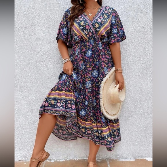 Dresses | Plus Size Boho Floral Print Butterfly Sleeve Dress | Poshmark